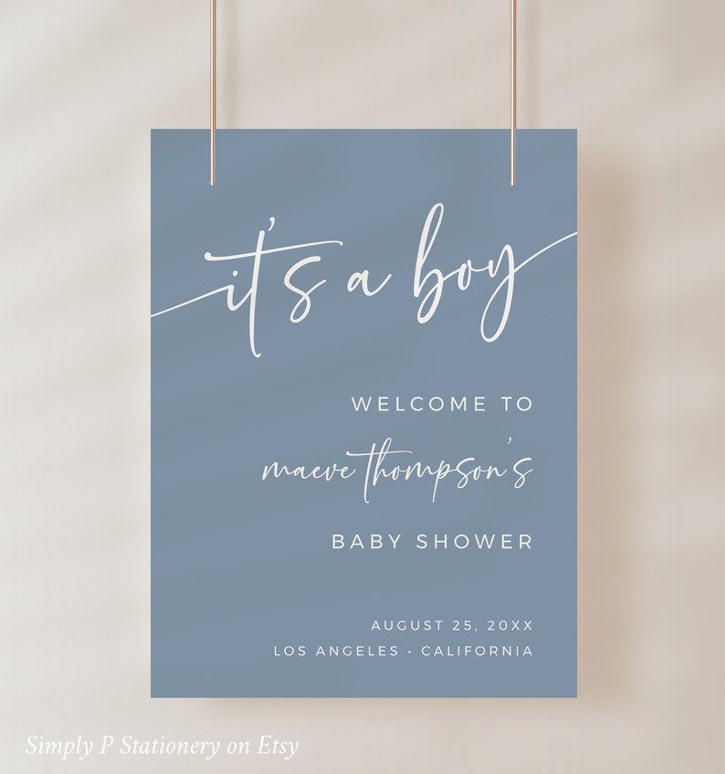 Boy Baby Shower Welcome Sign, Dusty Blue Welcome Sign Boy, Modern ...