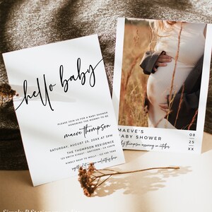 Modern Baby Shower Invitation Set, Minimal Baby Shower Bundle, Hello ...