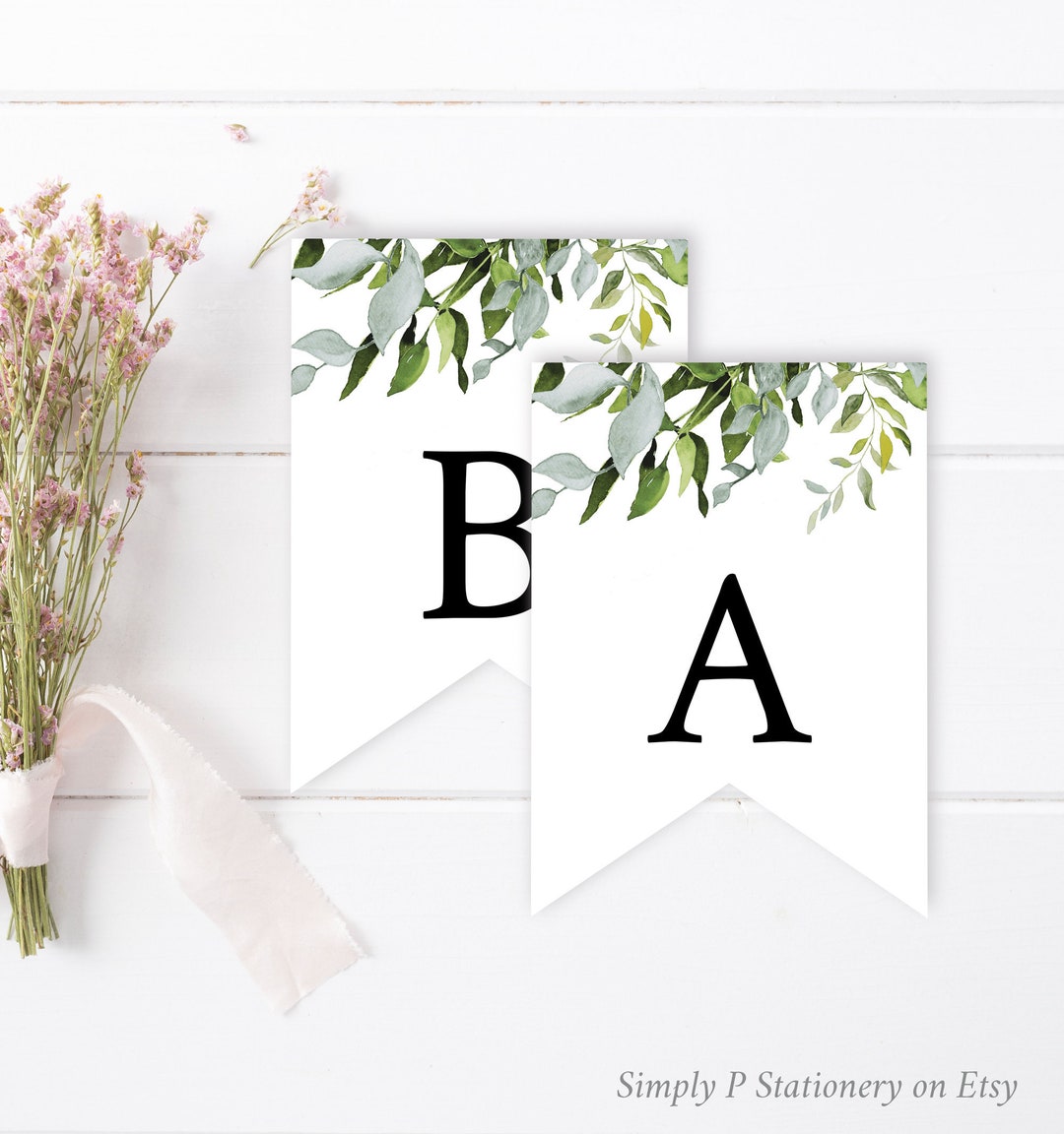 Greenery Editable Bunting, Leaves DIY Banner Template, Foliage Custom ...