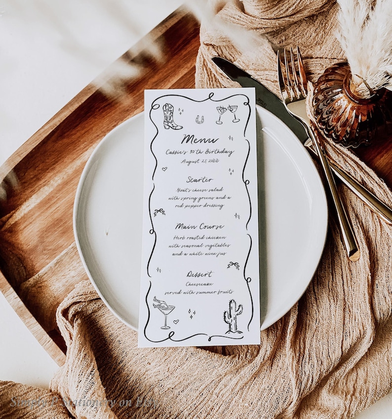 30th Birthday Menu Template, Birthday Party Menu, Hand Drawn Dinner ...