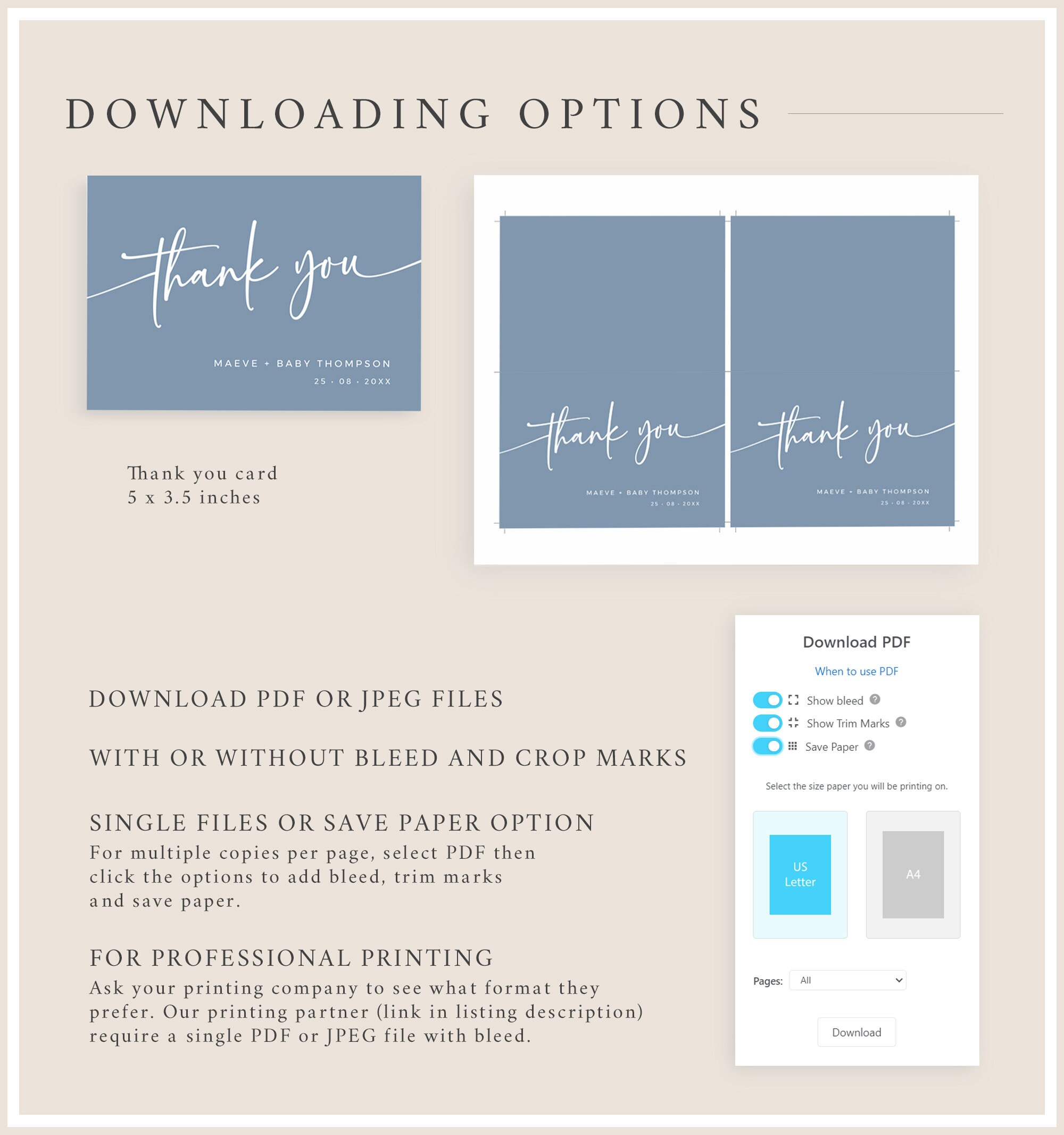 Dusty Blue Thank You Card, Boy Baby Shower Thank You, Modern Thank You ...