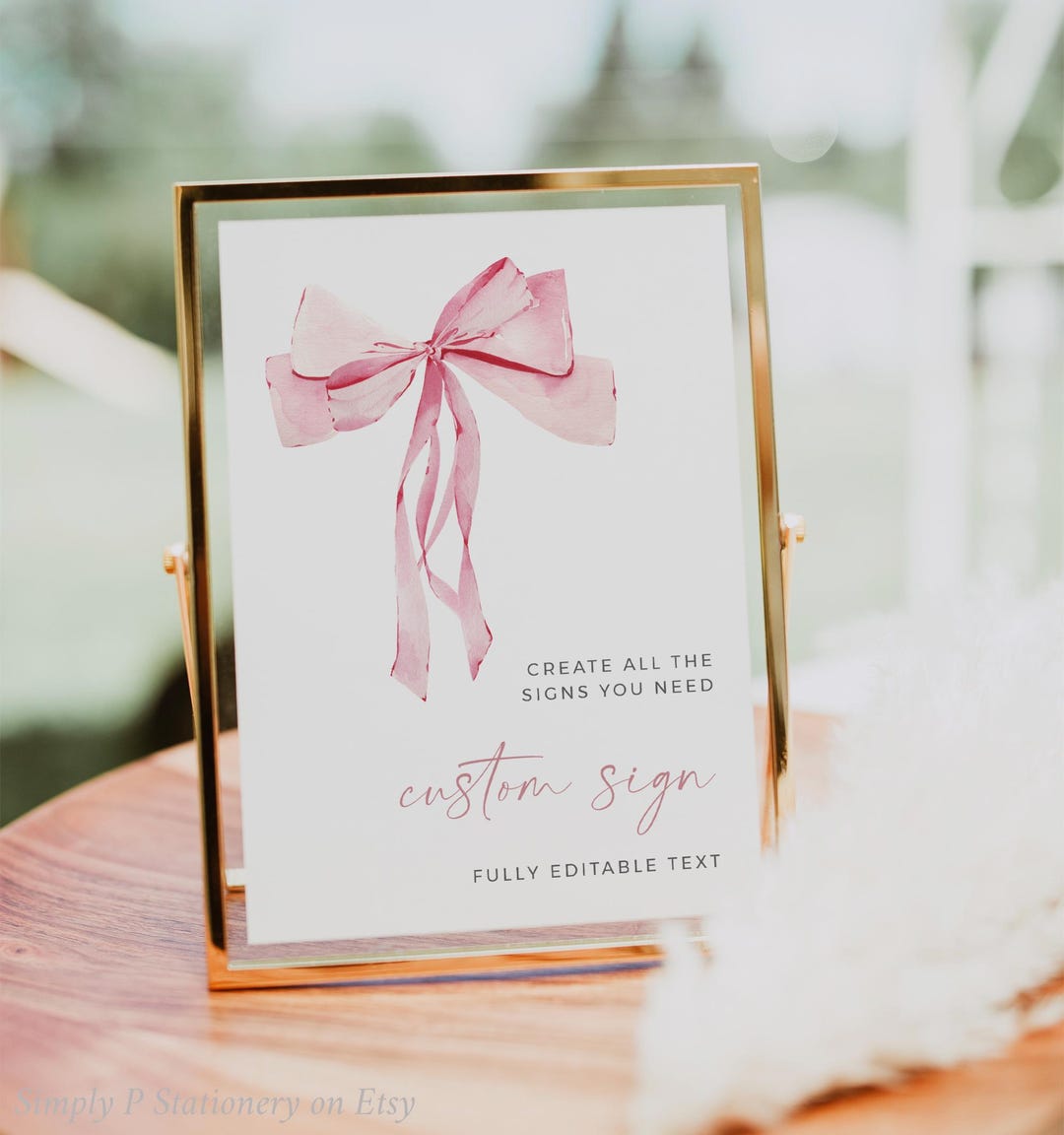 Pink Bow Baby Shower Custom Sign Girl Baby Shower Sign, Blush Ribbon ...