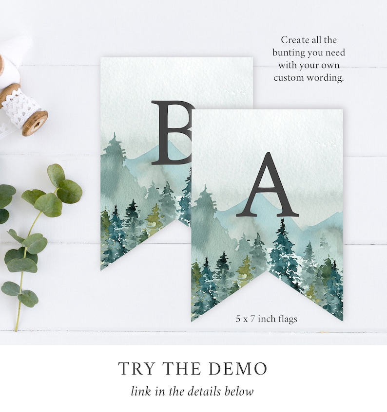 Mountains Editable Bunting Woodland DIY Banner Template - Etsy