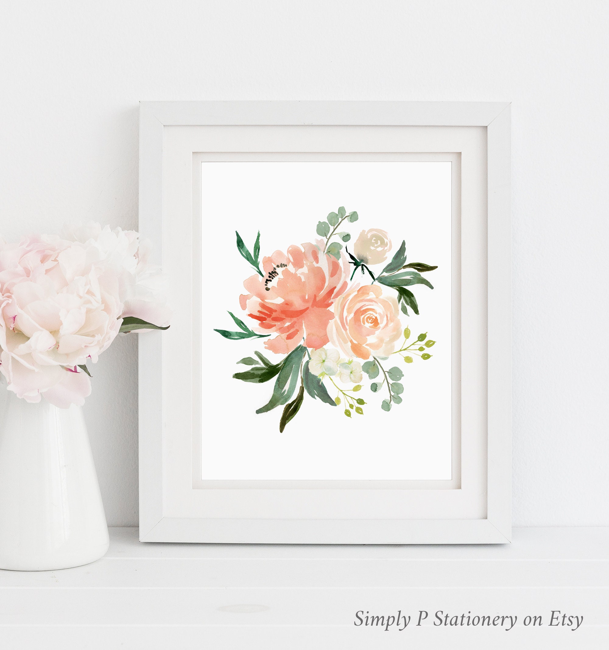 Coral Peach Floral Printable Nursery Art Pink Green Boho | Etsy
