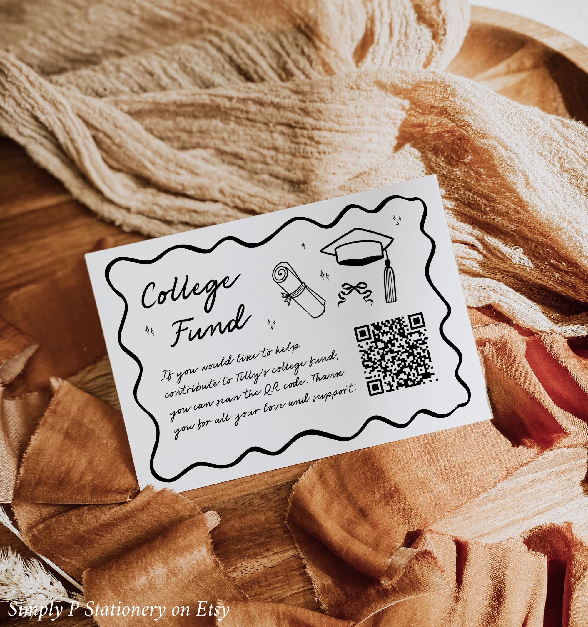Doodle College Fund Insert With QR Code, Hand Drawn College Fund ...