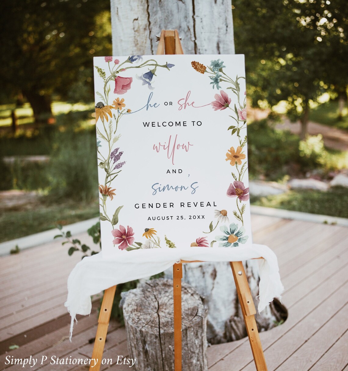 Wildflower Gender Reveal Welcome Sign, He or She Welcome Sign, Boho ...