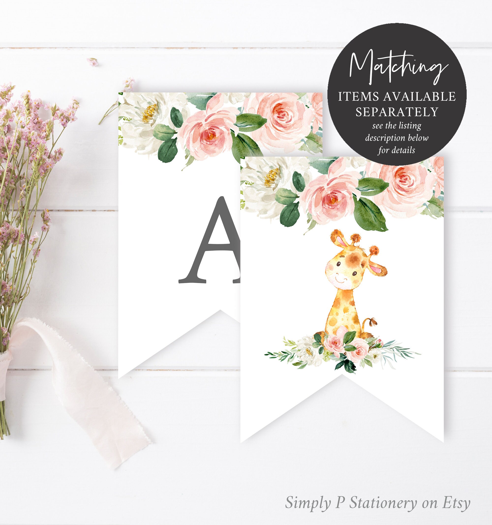 Pink Giraffe Editable Custom Sign, Blush Floral Baby Shower Birthday ...