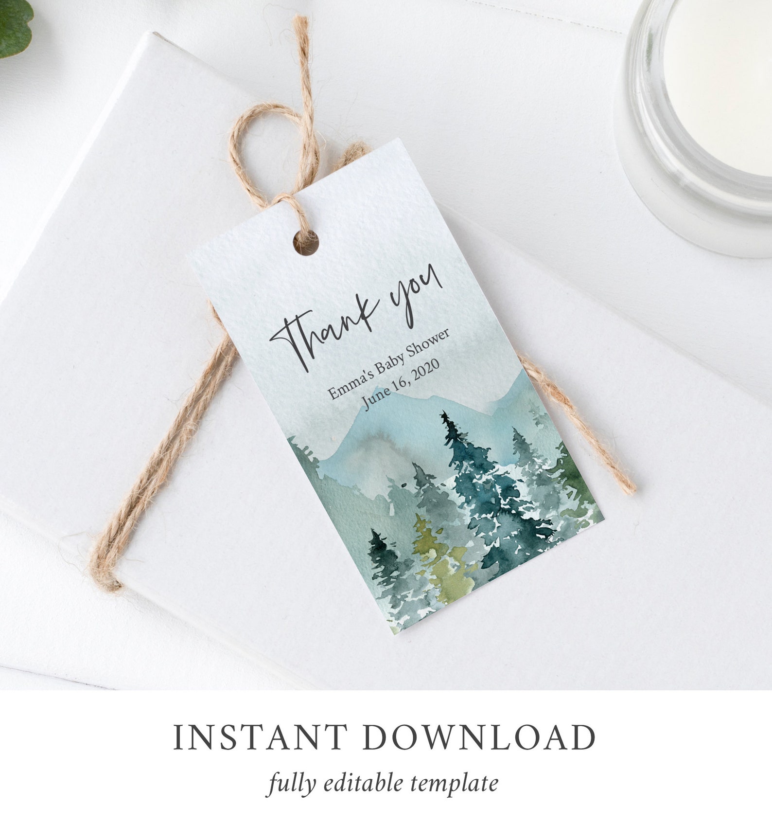 Mountains Editable Tag, Rustic Woodland Favor Tag Template, Boy Baby ...