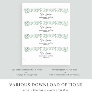 Eucalyptus Editable Personalised Water Bottle Labels, Greenery DIY ...