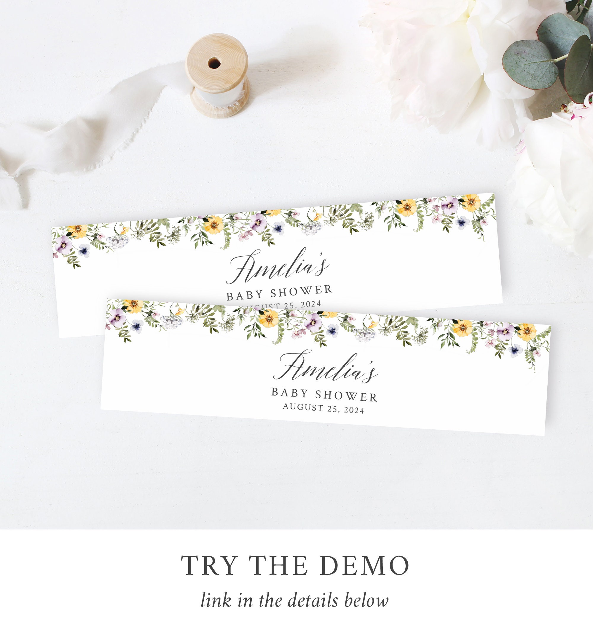 Wildflower Editable Personalised Water Bottle Labels Wild | Etsy