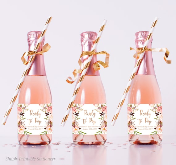 Rose Gold Boho Editable Mini Champagne Bottle Labels Ready to Pop Template Floral Mini Wine Bottle Labels Printable Download 025 RG Etsy