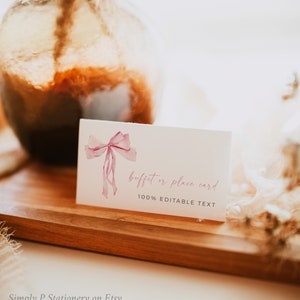 Pink Bow Buffet Labels, Blush Ribbon Food Tent Card, Minimal Buffet ...