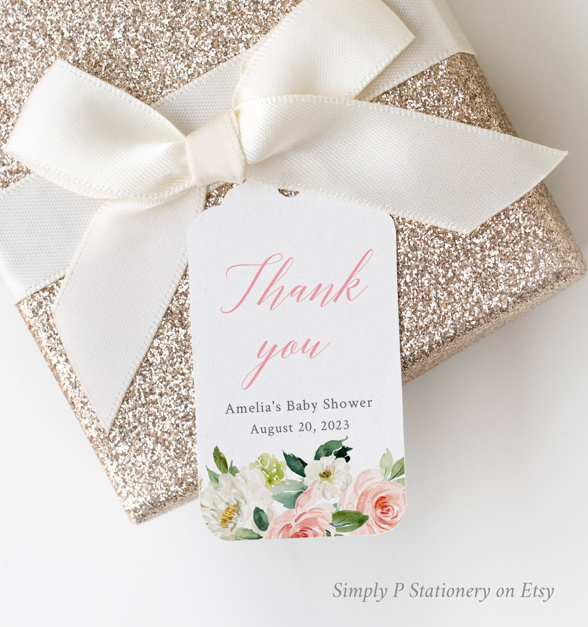 Blush Floral Editable Tag, Pink Greenery Favor Tag Template, Girl Baby ...