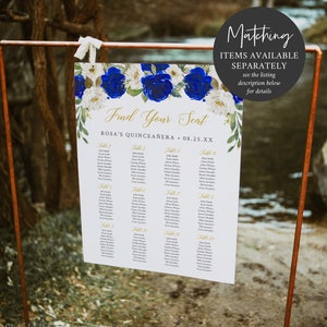 Quinceanera Table Numbers, Royal Blue Gold Quince Table Number Template ...