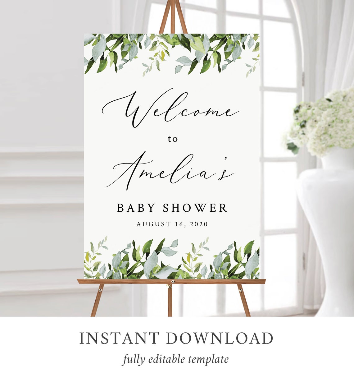 Botanical Editable Welcome Sign Greenery Baby Shower Sign | Etsy