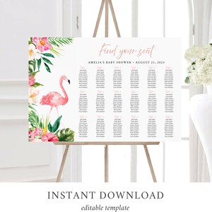 Flamingo Editable Seating Chart, Printable Tropical Table Plan Template ...
