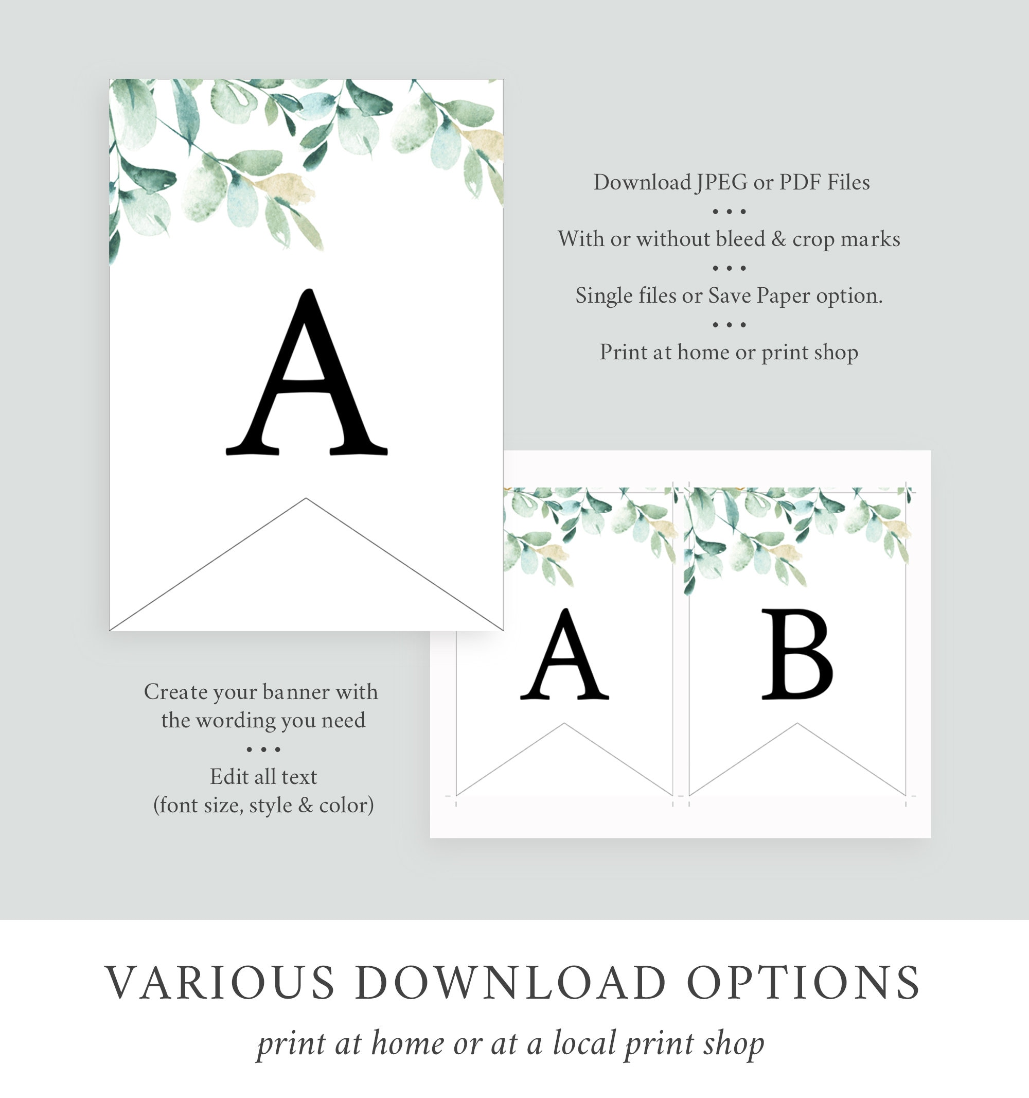 Eucalyptus Editable Bunting, Greenery DIY Banner Template, Foliage ...