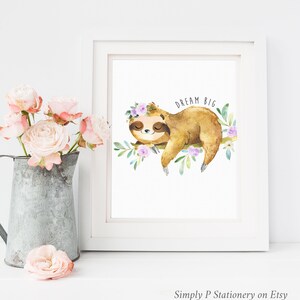 Lilac Floral Sloth Quotes Printable Nursery Art, Sloth Nursery Decor ...