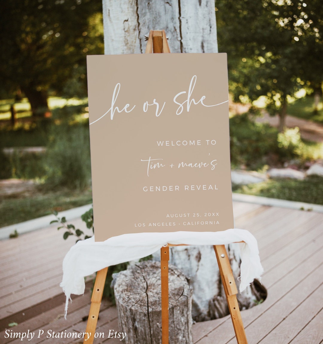 Neutral Gender Reveal Welcome Sign, He or She Welcome Sign, Taupe ...