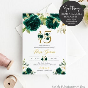 Quinceanera Table Numbers, Emerald Gold Quince Table Number Template ...