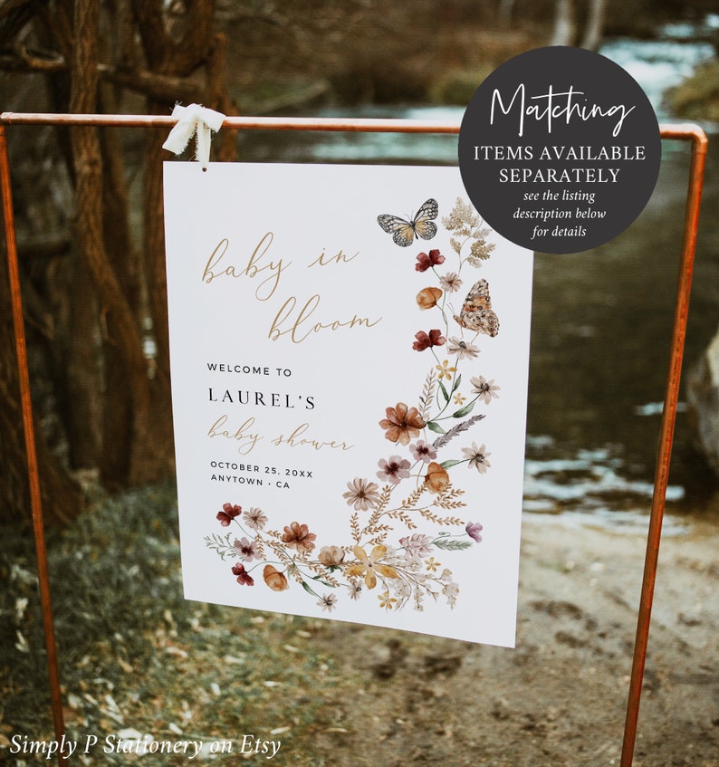 Wildflower Banner, Fall Baby Shower Bunting Template, Autumn Baby ...