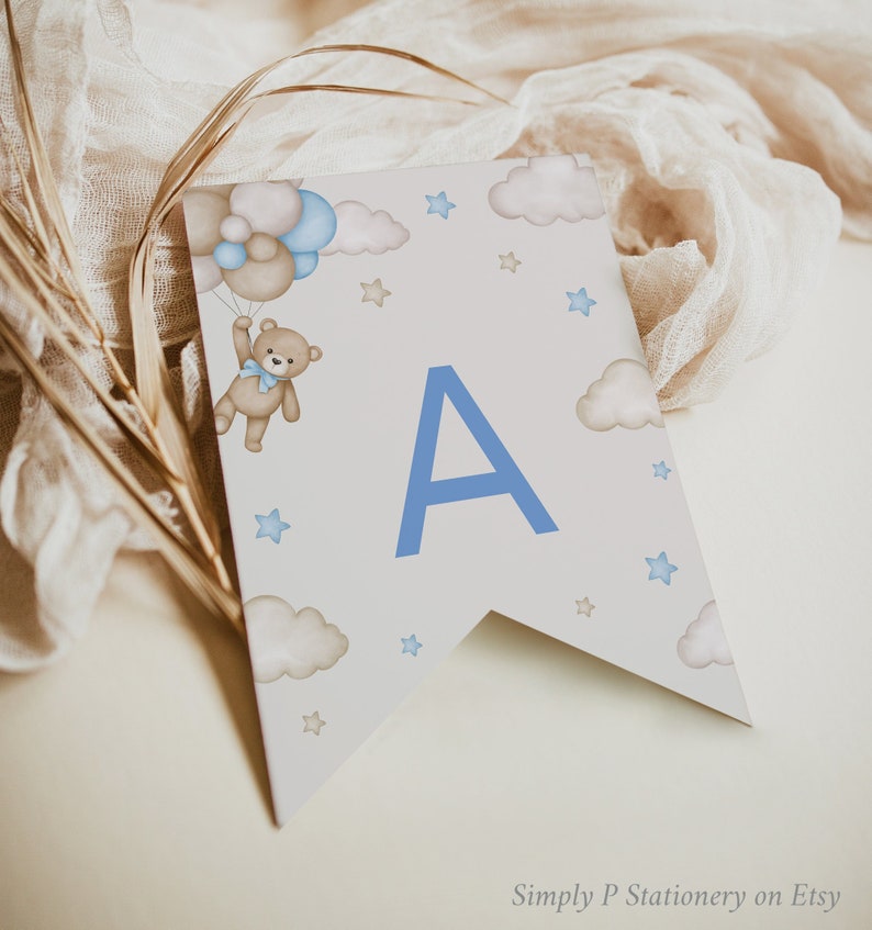 Teddy Bear Bunting Template, Bear Banner, Bear Baby Shower Decor Boy ...