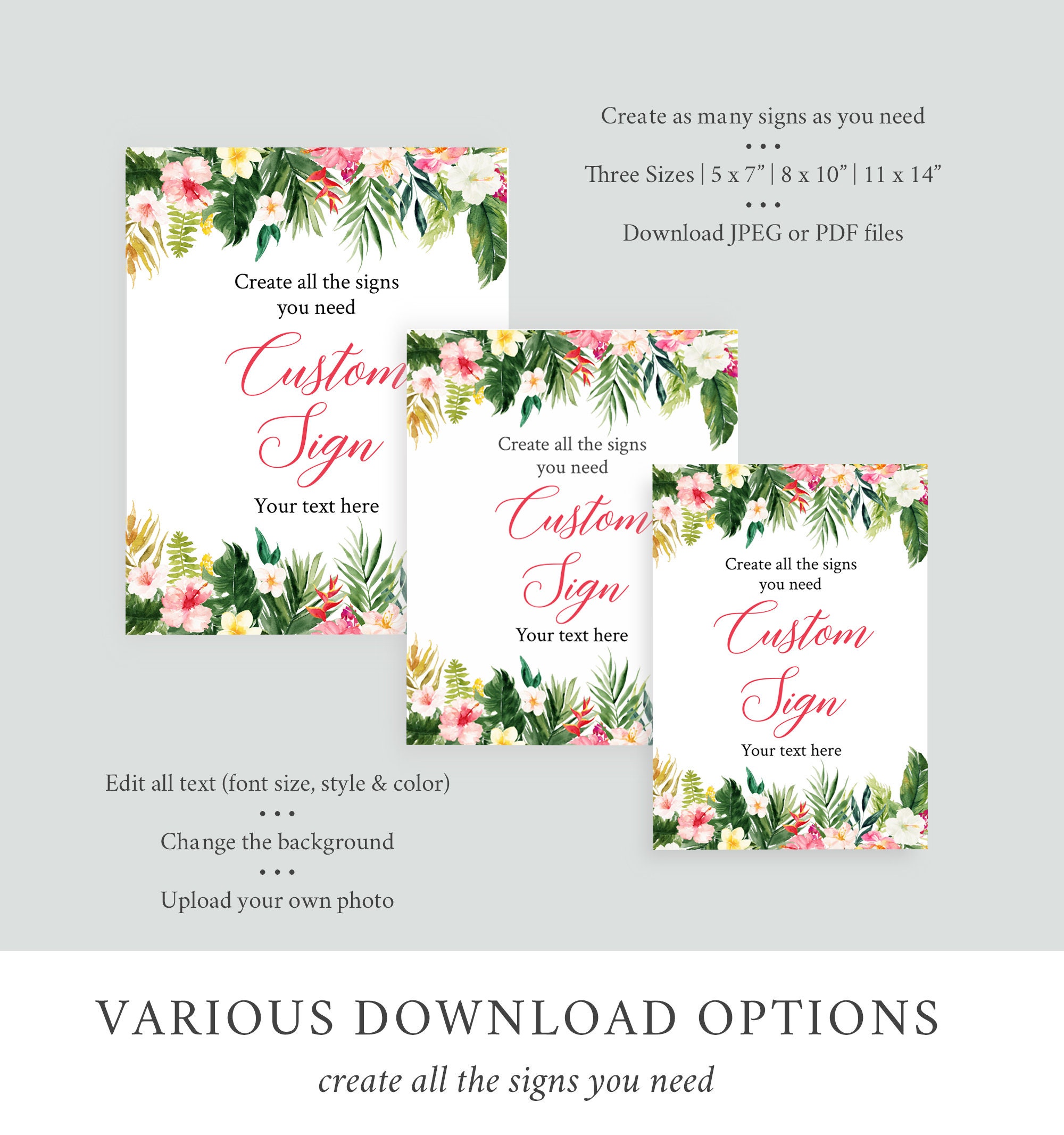 Tropical Editable Custom Sign, Pink Hibiscus Baby Bridal Shower ...