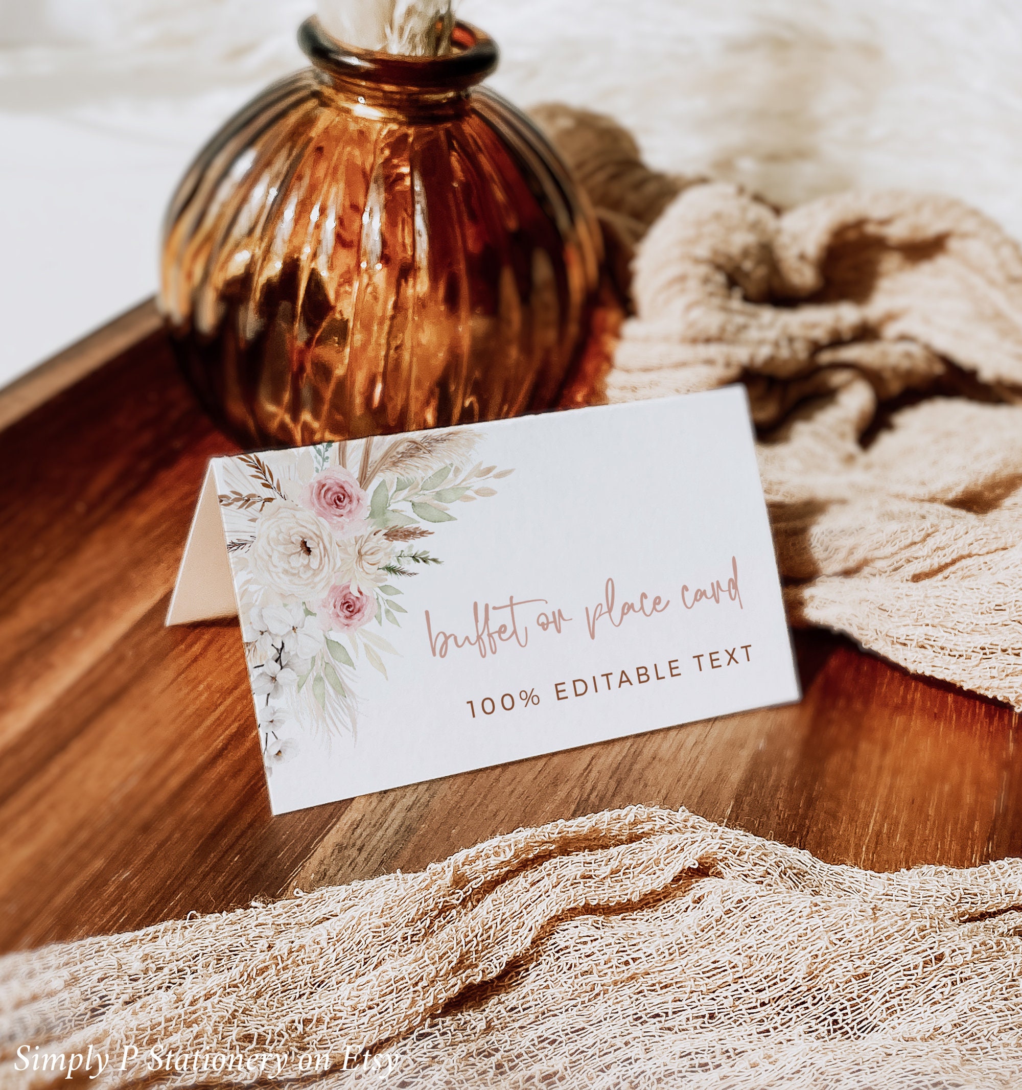 Boho Buffet Labels, Pampas Grass Food Cards, Boho Buffet Decoration ...