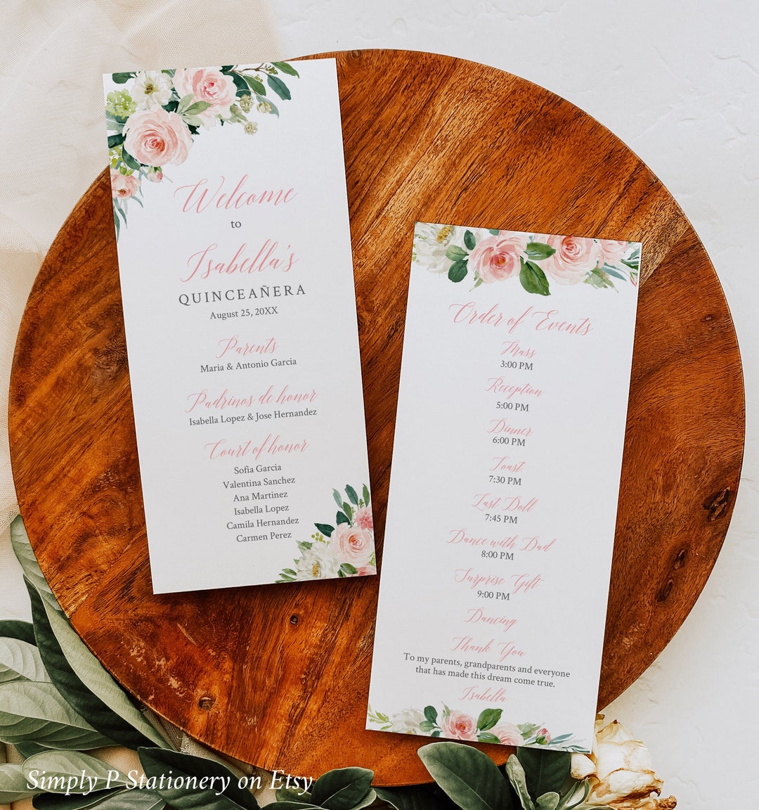Blush Floral Quinceañera Program, Quinceañera Order of Events ...