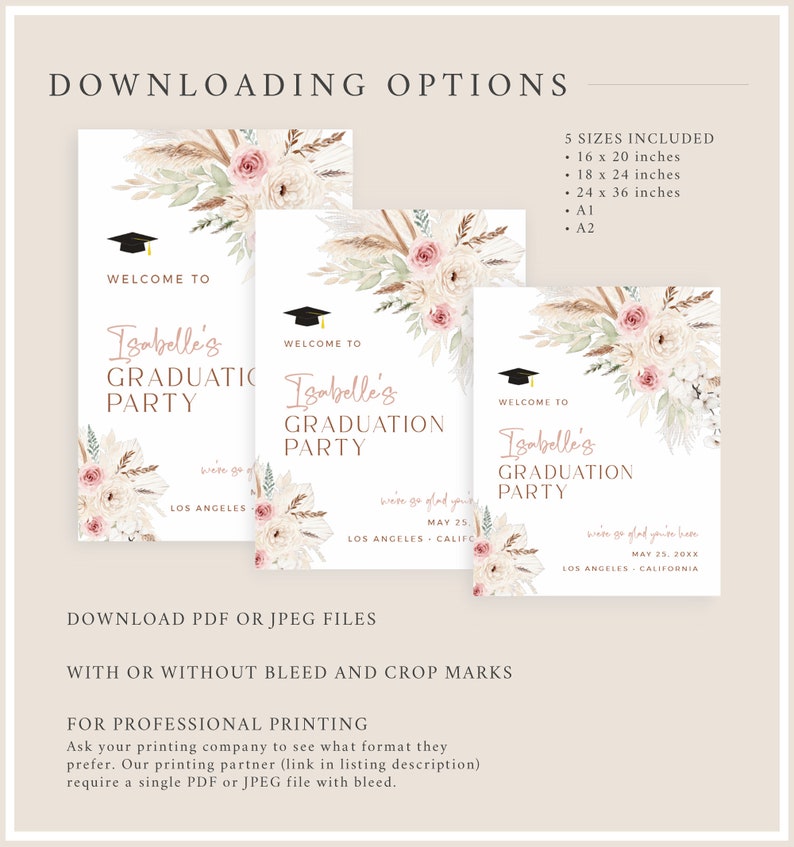 Boho Graduation Welcome Poster Template, Blush Pampas Graduation Party ...