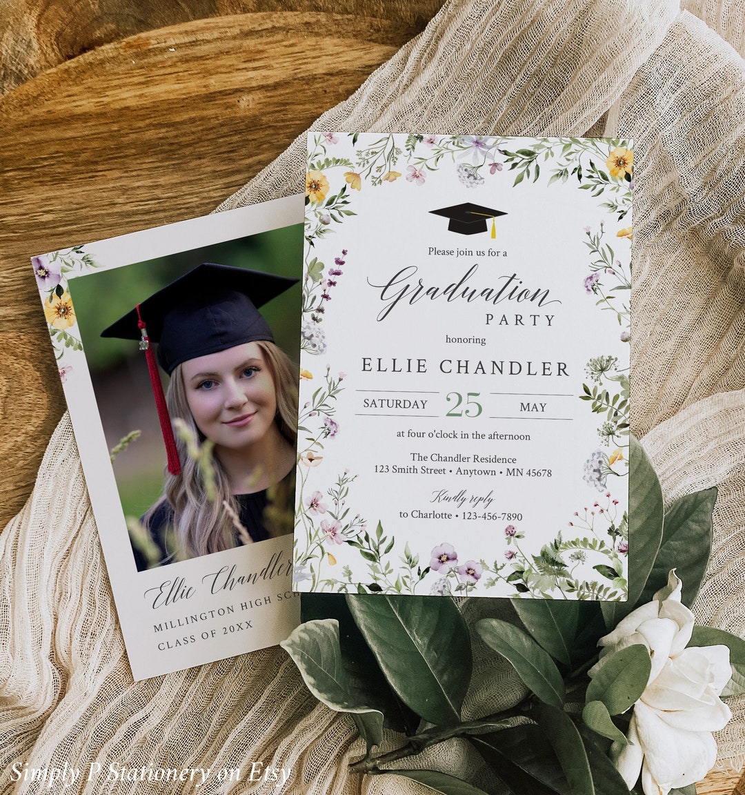 Wildflower Editable Graduation Party Invitation, Wild Flower Printable ...