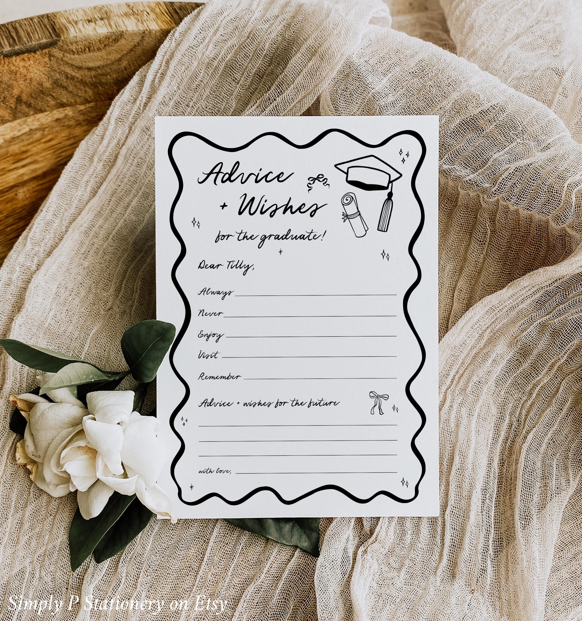 Doodle Advice & Wishes for the Graduate Card Template, Hand Drawn ...
