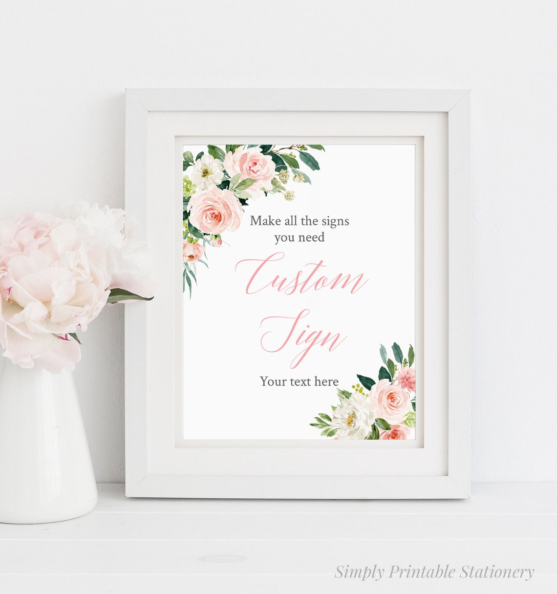 Blush Pink Greenery Floral Editable Custom Sign Pink Baby | Etsy