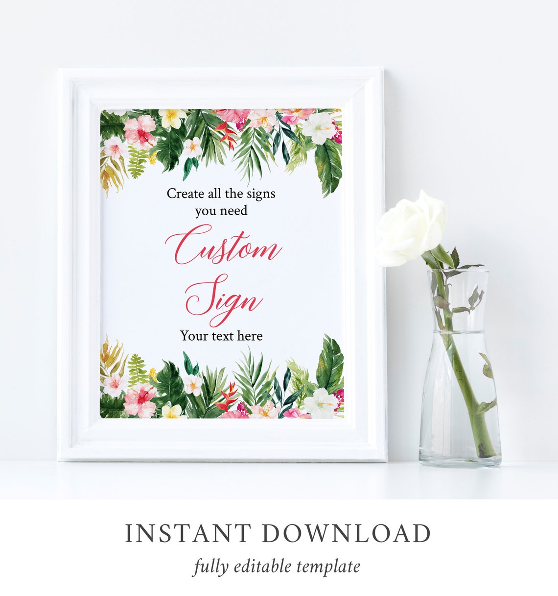 Tropical Editable Custom Sign, Pink Hibiscus Baby Bridal Shower ...