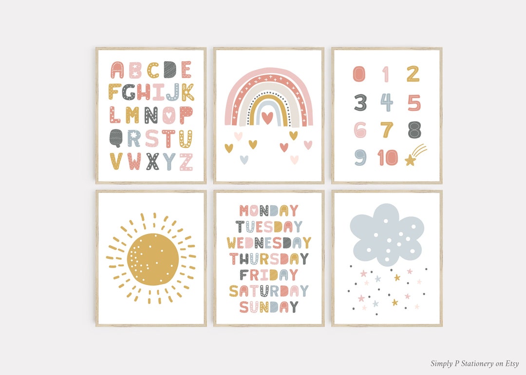 Scandi Rainbow Sun Rain Alphabet Numbers Days Week Printable - Etsy