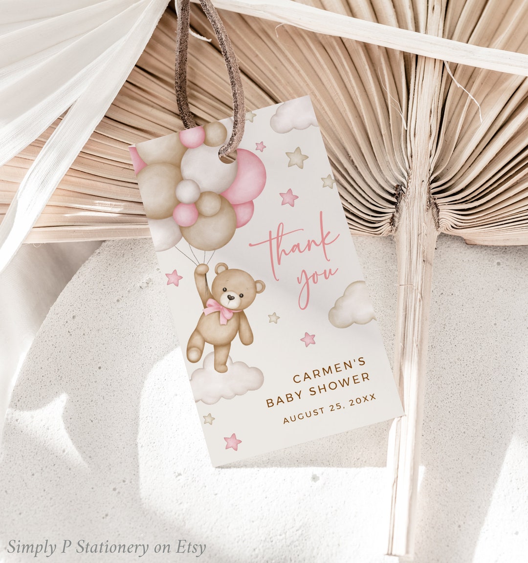 Bear Baby Shower Favor Tag Girl Favor Tag, Bearly Wait Shower Thank You ...