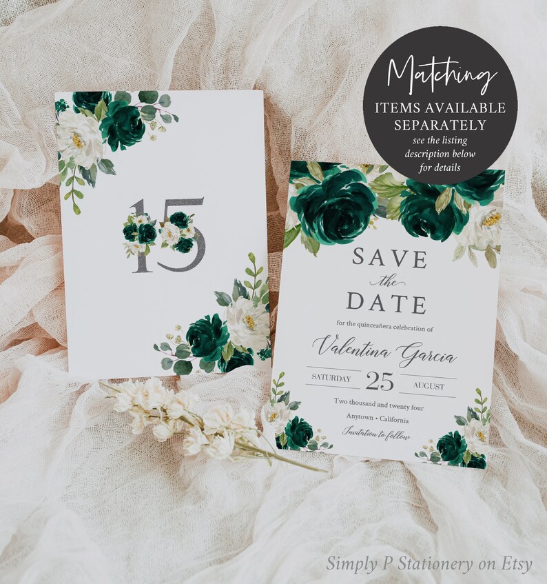 Emerald Quinceanera Table Numbers, Quince Table Number Template ...