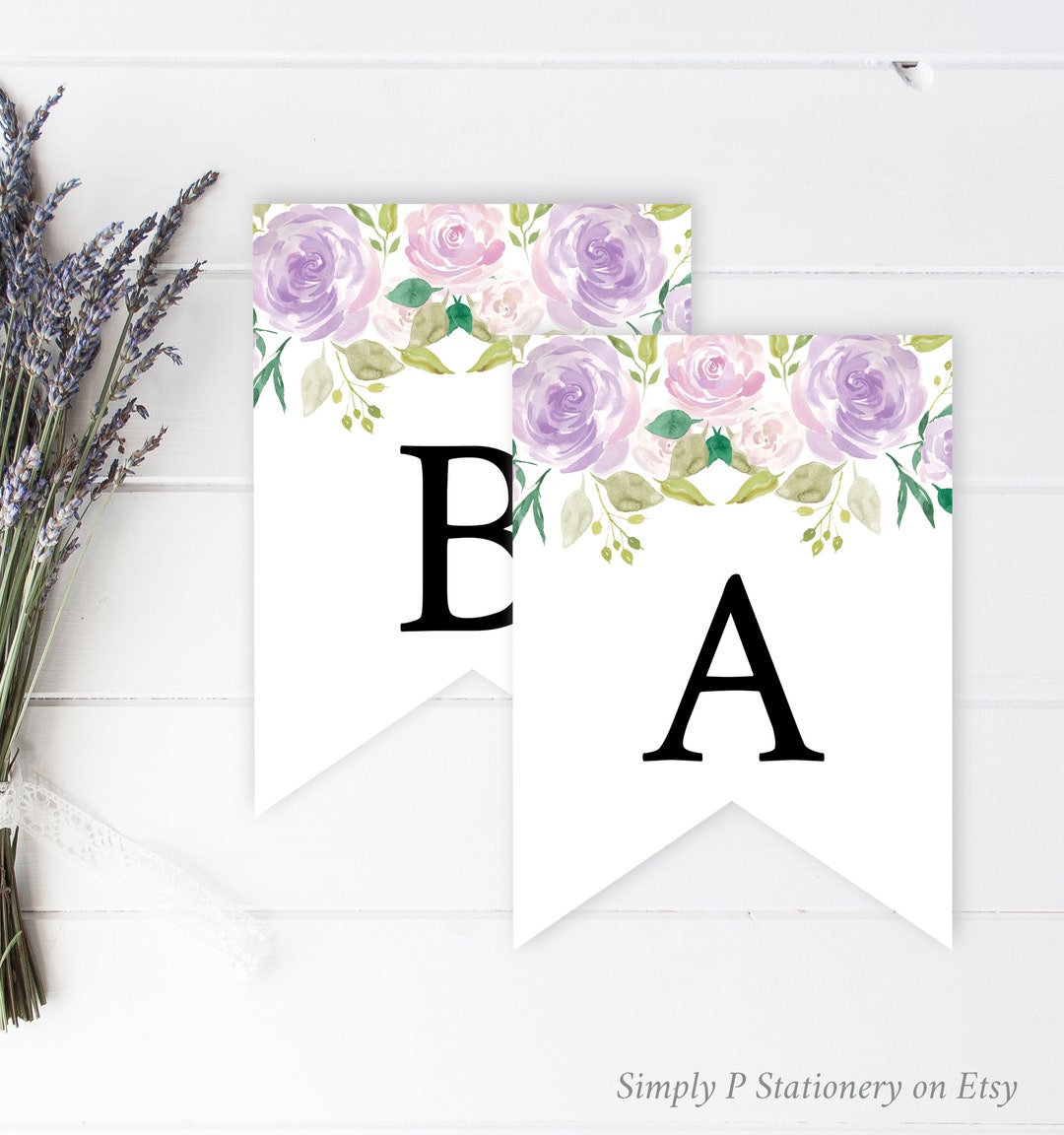 Lilac Green Floral Editable Bunting, Purple DIY Banner Template ...