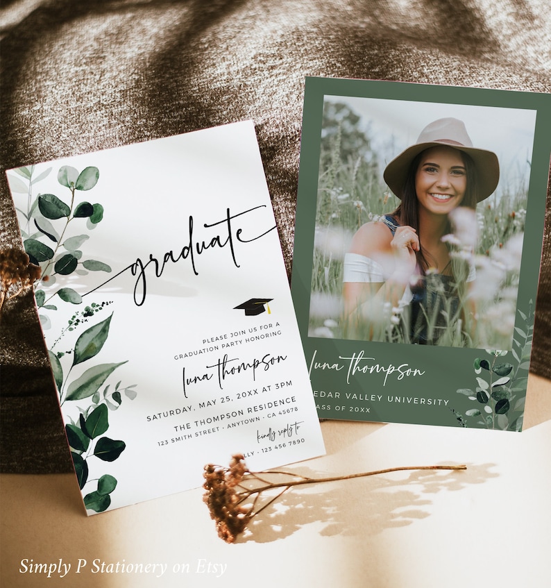 Botanical Graduation Invitation, Greenery Graduation Announcement ...