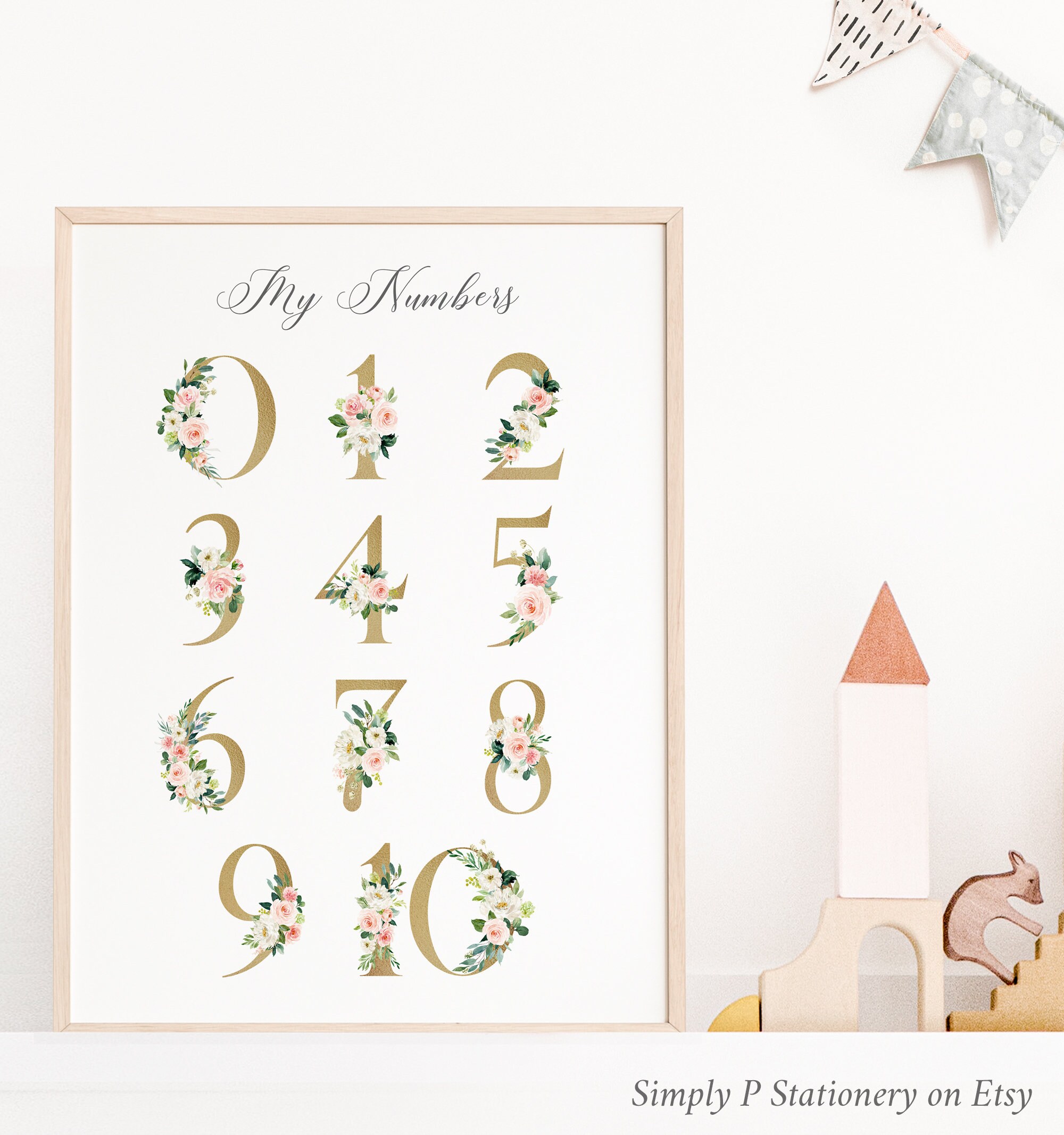 Blush Gold Floral Alphabet Numbers Wall Art Printable Play | Etsy