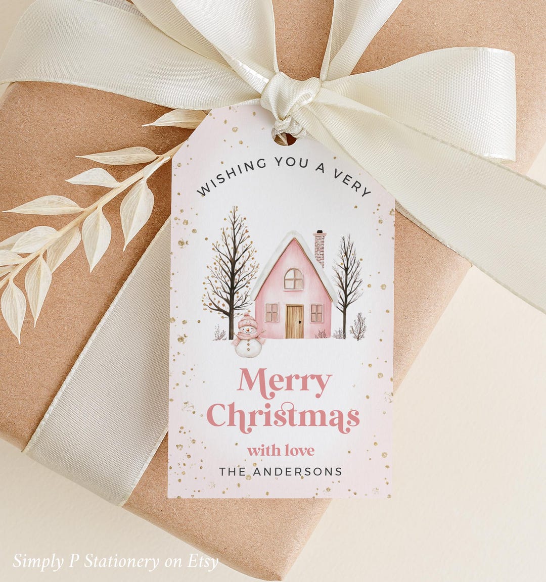 Pink Gold Holiday Tag Template, Personalized Christmas Gift Tag ...