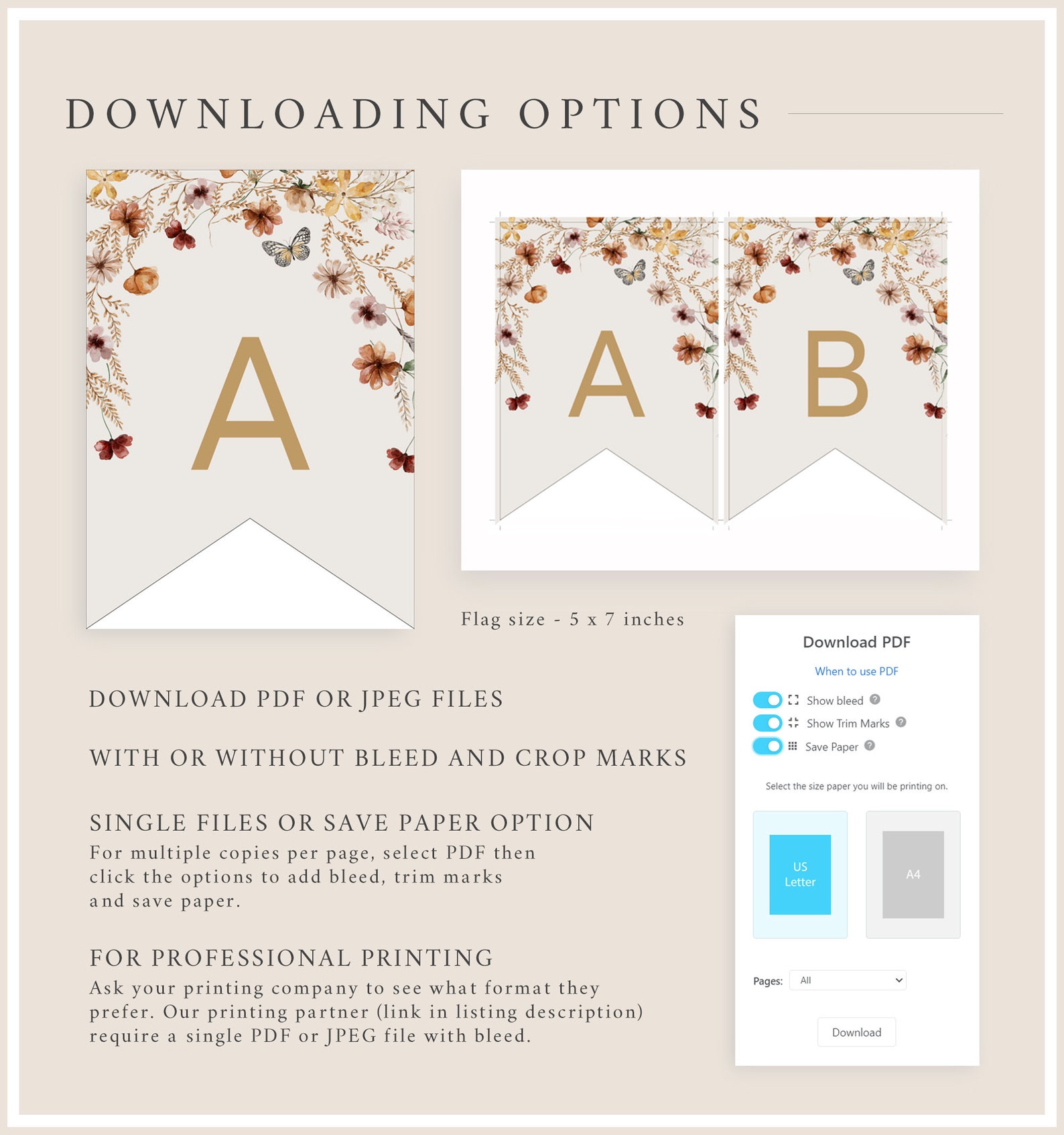 Wildflower Banner, Fall Baby Shower Bunting Template, Autumn Baby ...