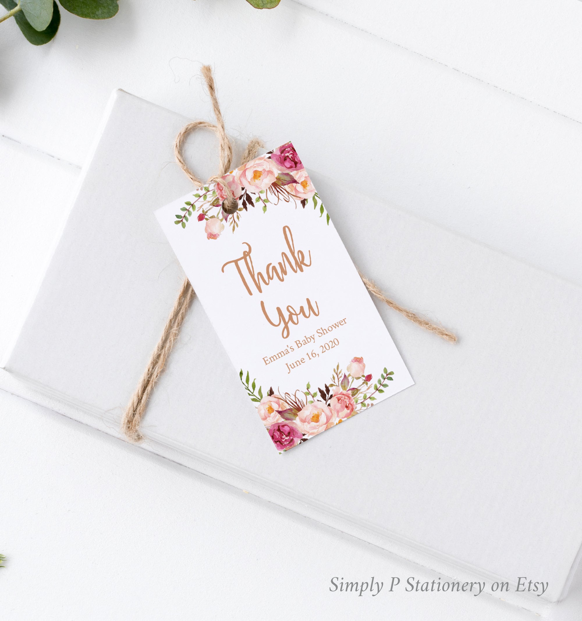 Rose Gold Floral Editable Tag Blush Boho Favor Tag Template | Etsy