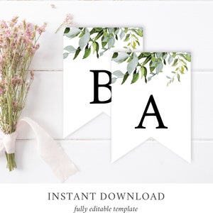 Greenery Editable Bunting, Leaves DIY Banner Template, Foliage Custom ...