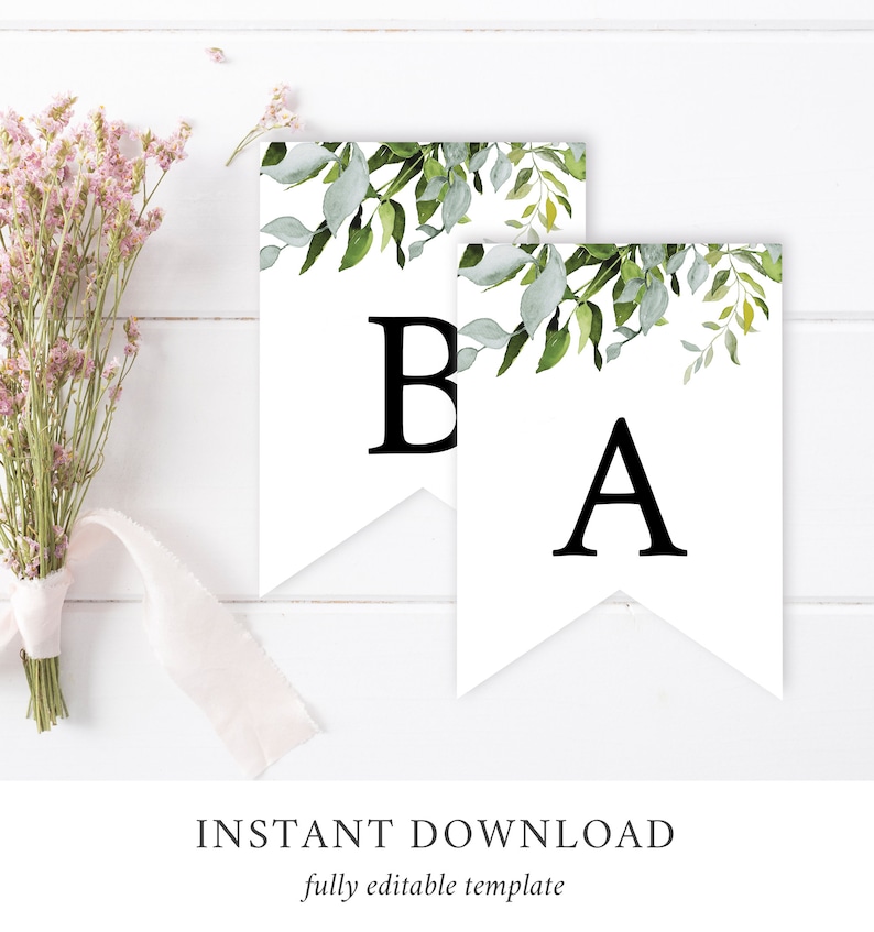 Greenery Editable Bunting Leaves DIY Banner Template Foliage - Etsy