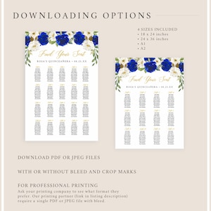 Quinceanera Seating Chart Template, Royal Blue Gold Seating Chart ...
