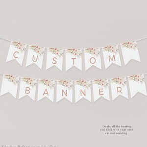 Blush Boho Banner, Pink Bohemian Bunting Template, Pampas Grass Banner ...