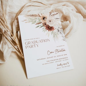 Boho Graduation Party Invitation, Pampas Grass Photo Invite, Bohemian ...