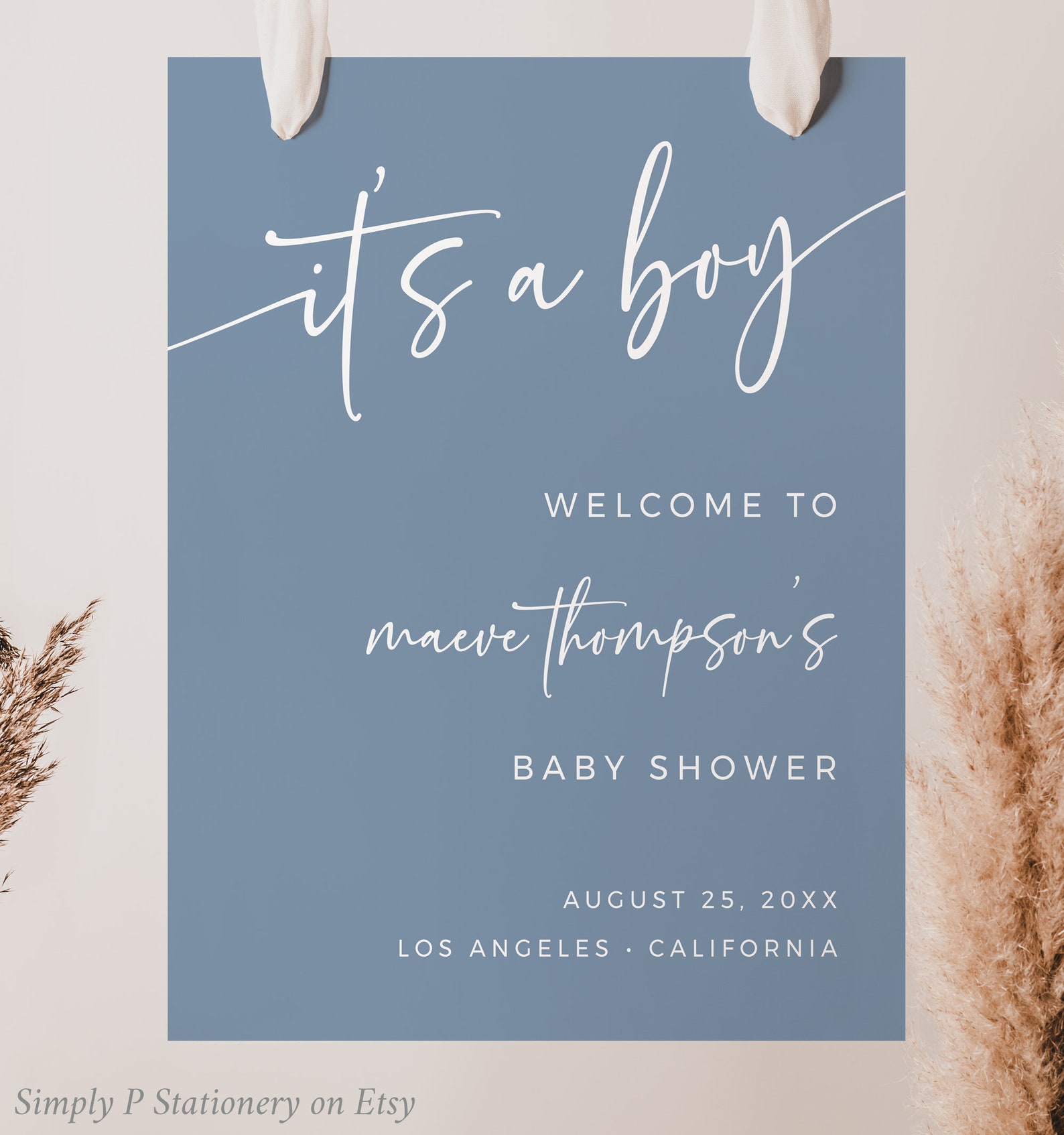 Boy Baby Shower Welcome Sign, Dusty Blue Welcome Sign Boy, Modern ...