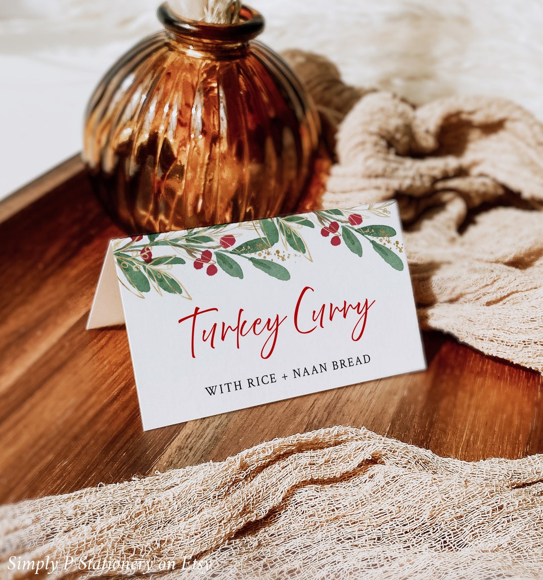 Editable Christmas Buffet Labels, Printable Food Cards, Red Green Gold ...